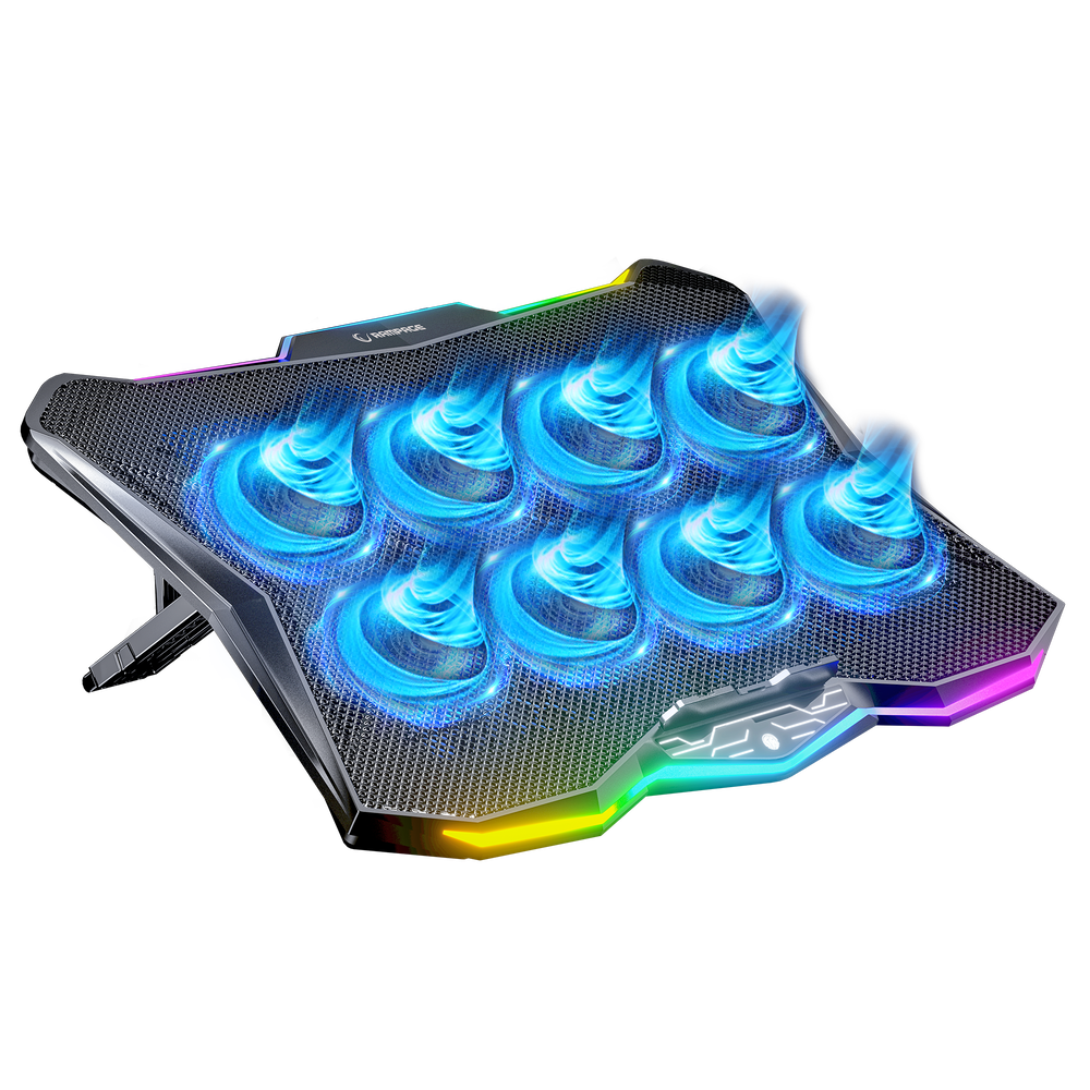 Rc16 Octal 8 Fan RGB 14-17.3 inch Notebook Cooler Stand-Black – Rampage