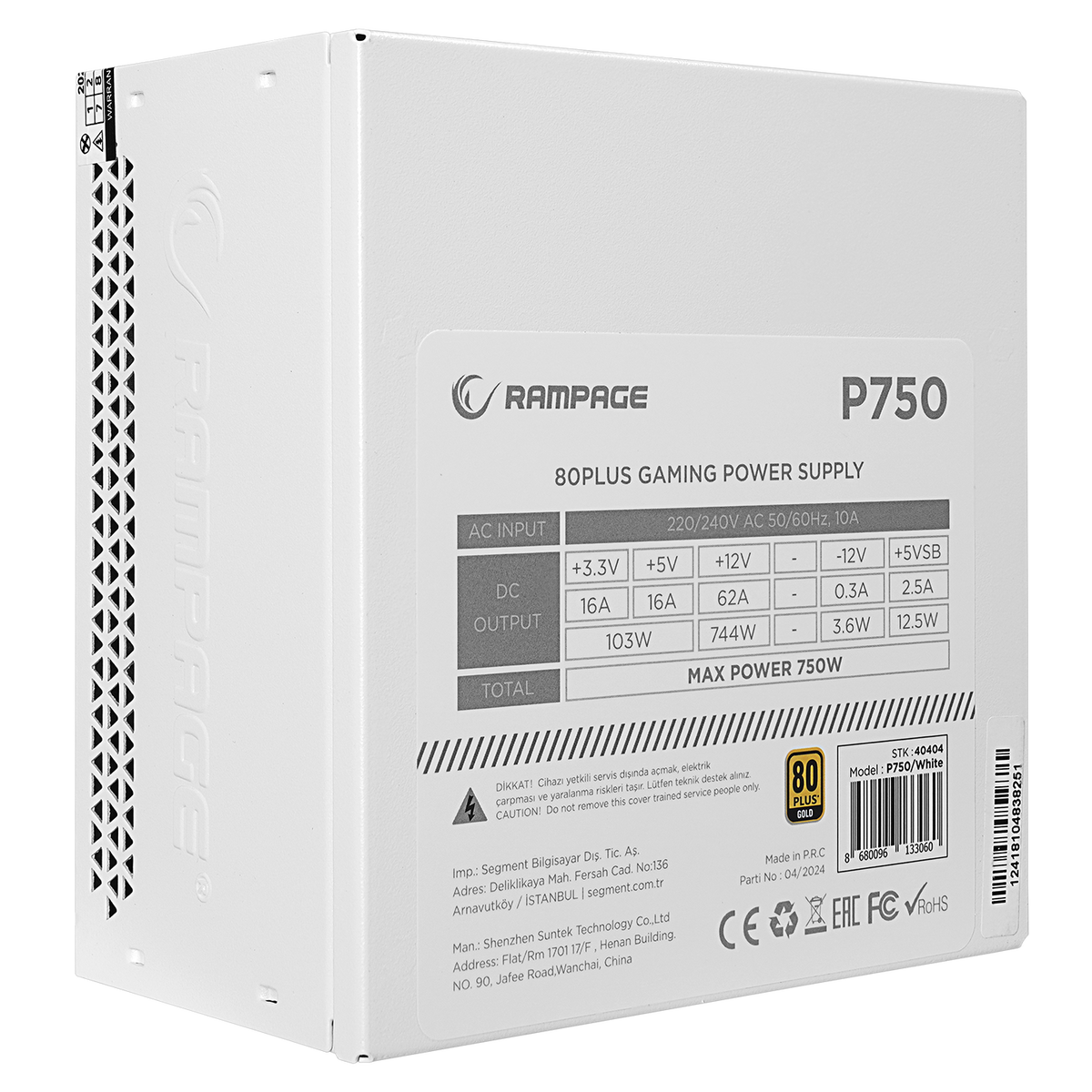 P750 750W 80+ Gold Aktif Pfc PC Power Supply-Beyaz – Rampage
